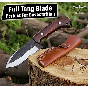 High Carbon Steel Knife - Handmade Full Tang Bushcraft Knife - Hunting Knife, Survival Knife, Fixed Blade Knife & Camping Knife - Camping Knives & Hunting Knives with Rosewood Handle & leather Sheath
