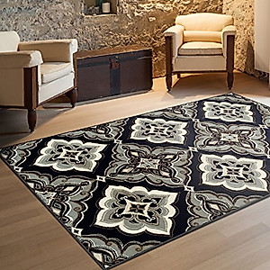 Superior Crawford Collection Area Rug, 8mm Pile Height with Jute Backing, Gorgeous Mediterranean Tile Pattern, Fashionable and Affordable Woven Rugs - 5' x 8' Rug, Black