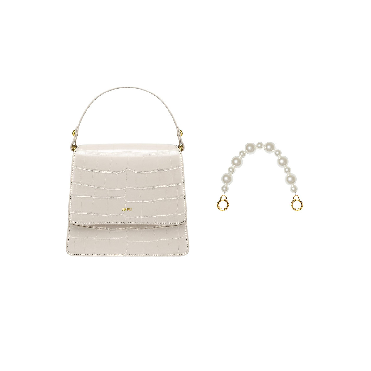 JW PEI Small Top-handle Handbag Vegan Leather Anna Faux Pearl Chain Accessories for DIY Hand bags