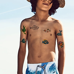 Hohamn Sea Animals Temporary Tattoos for Kids - 90+ Cartoon Ocean Animal Fake Tattoos for Girls Boys Birthday Party Supplies Favors, Baby Shower