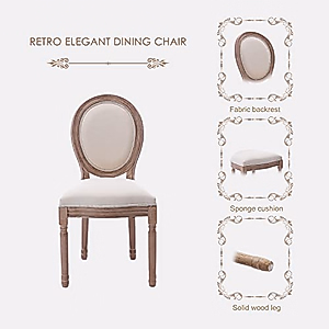 Kiztir French Country Dining Chairs Set of 6, Farmhouse Dining Chairs with Round Backrest, Mid Century Upholstered Dining Chairs with Solid Wood Leg for Dining Room Bedroom Kitchen Restaurant (Beige)