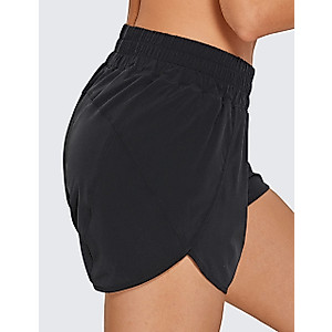 CRZ YOGA Women's High Waisted Running Shorts Mesh Liner - 3'' Dolphin Quick Dry Athletic Gym Track Workout Shorts Zip Pocket Black Medium
