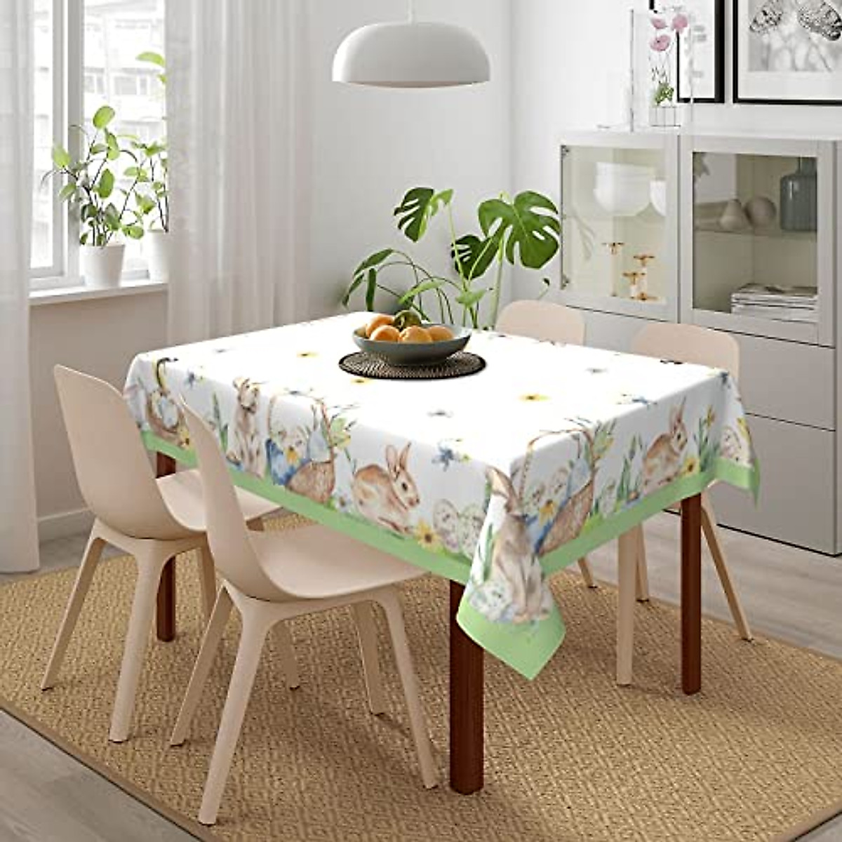 HGXJCLY Easter Tablecloth Rectangle 60x84 Spring Easter Table Decor, Spring Flower Table Cloth Cute Bunny Floral Printed Table Cover for Home Dinner Party