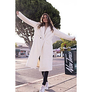 PRETTYGARDEN Women's Fashion Winter Coats Fuzzy Fleece Long Hooded Jackets Button Down Faux Fur Warm Outerwear (Beige White,Large)