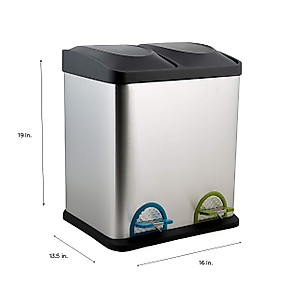Organize It All Dual Compartment Step-On 8-Gallon (30 liter) Recycling Trash Can, Stainless Steel