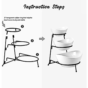 HBlife 3 Tier Oval Bowl Set with Metal Rack, Ceramic Fruit Bowl Serving, Tiered Serving Stand for Dessert Appetizer Cake Candy Chip Dip (Black)