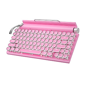 Retro Typewriter Keyboard Wireless, Mechanical Gaming Vintage Keyboard 83-Key Blue Switches Punk Round Keycap, 14 Modes LED Backlight, Type-C, Bluetooth 5.0，Compatible with PC/Laptop/Pad/Phone, Pink