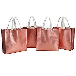Tosnail 20 Pack Large Reusable Grocery Bags Shopping Tote Bag with Handle Present Bag Gift Bag for Weddings, Birthdays, Party, Event - Rose Gold