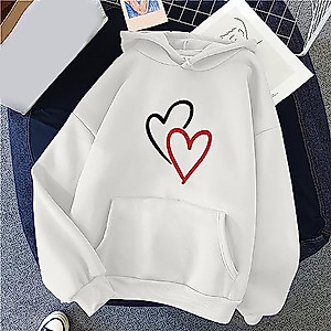 Womens Graphic Tees 2023 Summer Sudaderas capucha forma corazón para mujer Sudadera manga larga bolsillo delantero Lindo suéter otoño invierno Z3-White Large