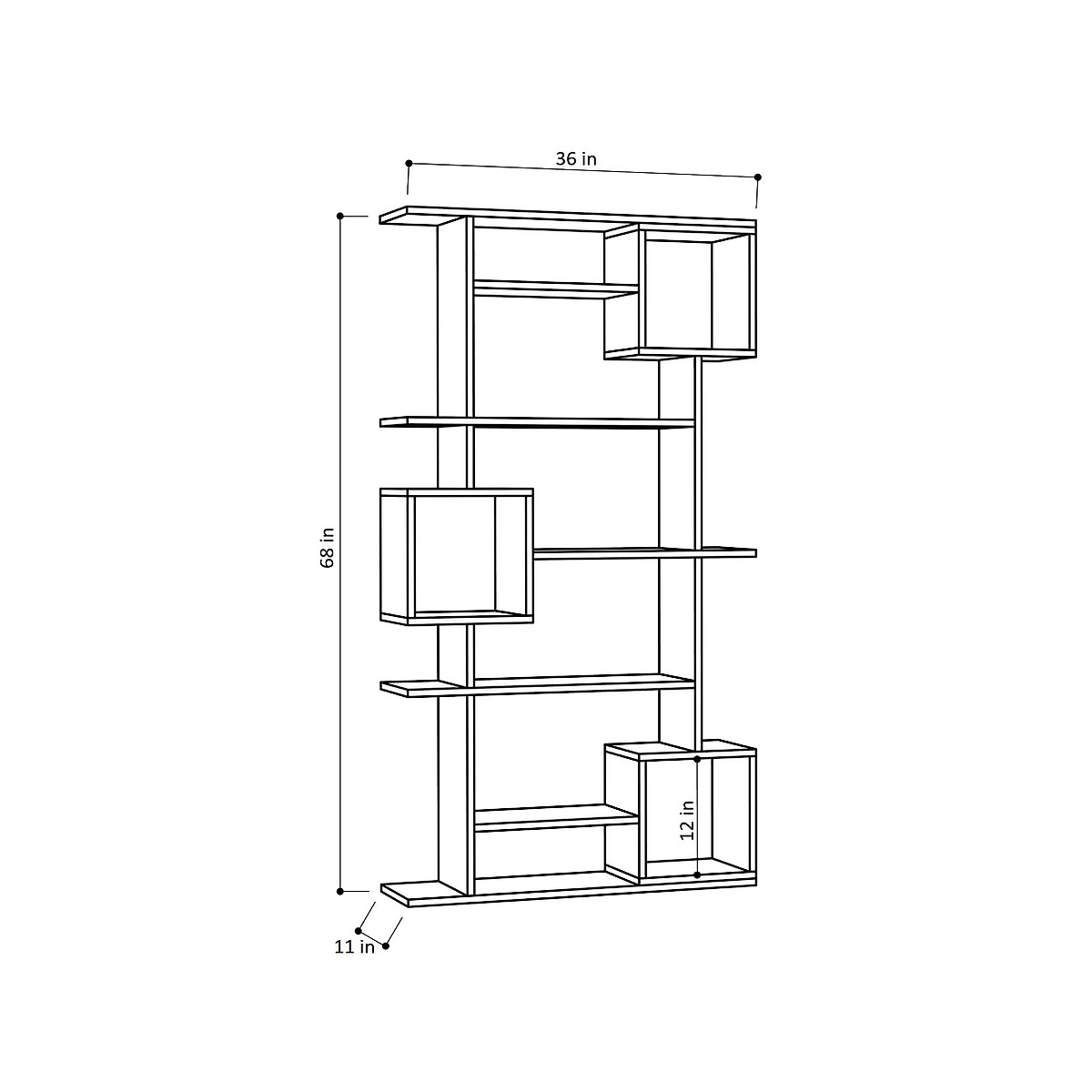 Ada Home Décor Barrett Bookcase, 36'' x 68'' x 11'', Oak