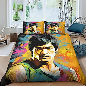3D Pattern Lixiaolong Comforter Cover, Soft and Delipussycate BruceLee Duvet Cover with Pillowcase, Cozy 3 Pieces Bed Set, Luxe Full（203x228cm） Bedding Set, for Kids Teens and Adults Bedroom