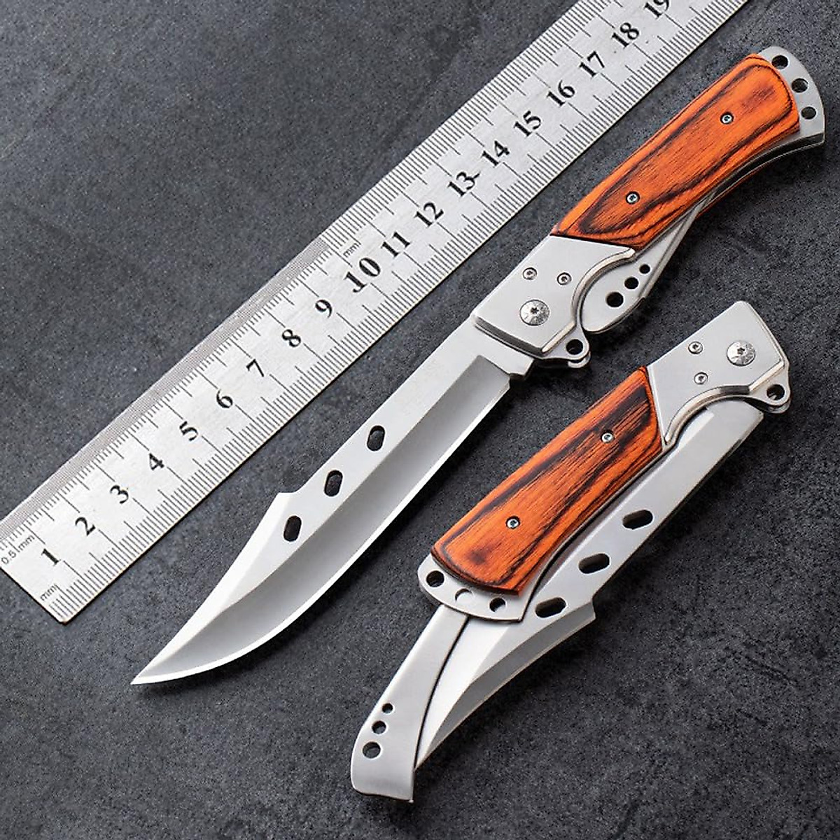 UDANJOVI 12.7 In Tactical Long Blade Folding Knife With Rosewood Handle And Sheath, Cool Outdoor Pocket Survival EDC Tool, Sharp Big Blade Fishing Camping Hunting Knives Gifts Ideas For Men Women