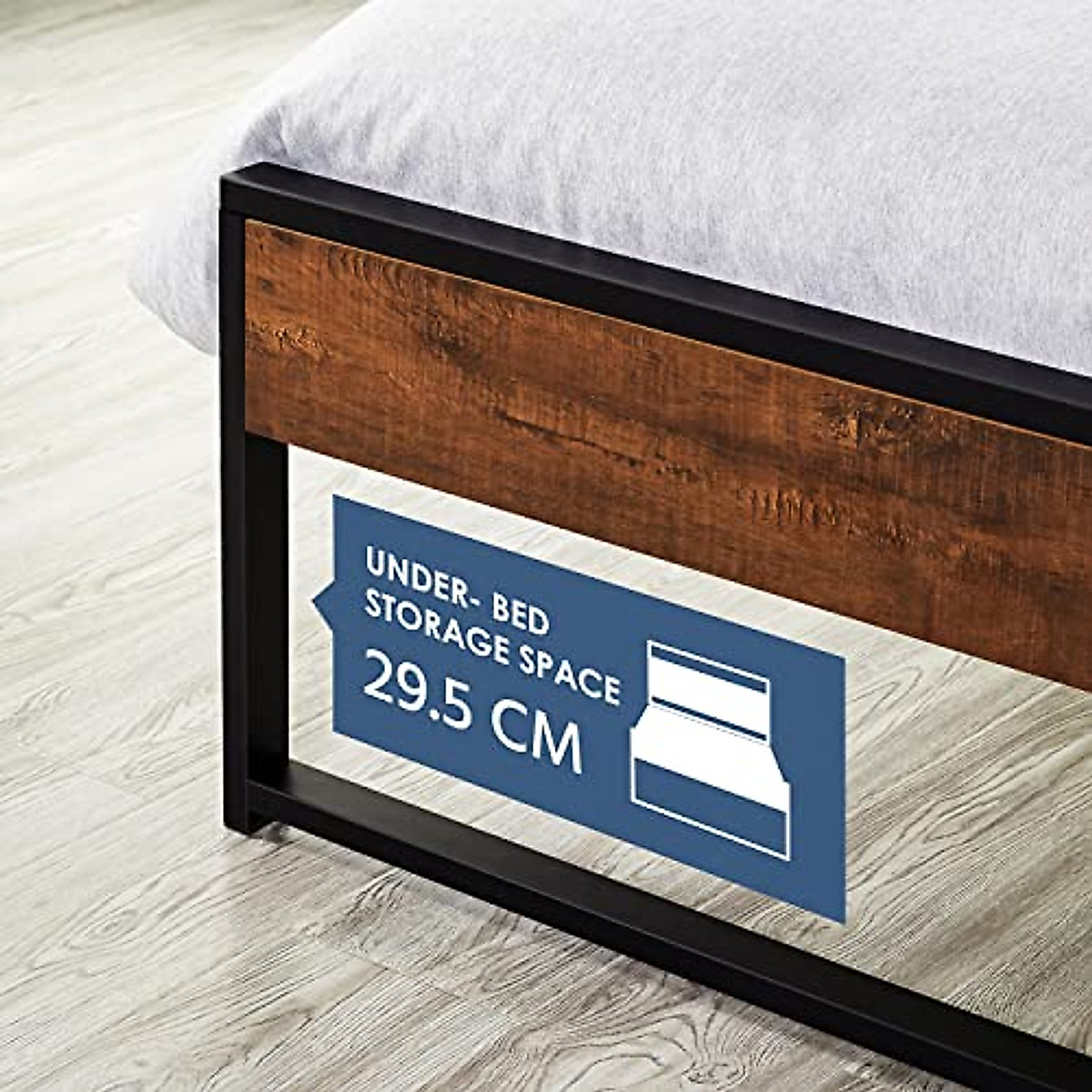 Yaheetech Twin Metal Platform Bed Frame with Rustic Wooden Headboard and Footboard, Single Country Bed for Boys& Girls, No Box Spring Needed/12 Inch Underbed Storage/No Noise/Easy Assembly, Mahogany