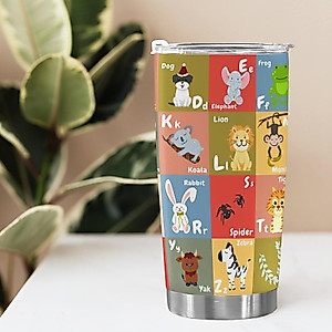 Animals Tumbler With Flip Lid Stainless Steel Coffee Cups Insulated Travel Tumbler for Hot and Cold Drinks Travel Mug for Hiking Camping Office Coffee Cups Animals 20oz