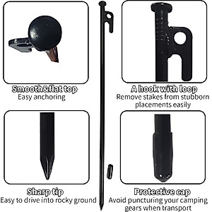 16inch 10 Packs Tent Stakes Heavy Duty Steel Large Tent Pegs for Camping Unbreakable Inflexible Extra Long Windproof