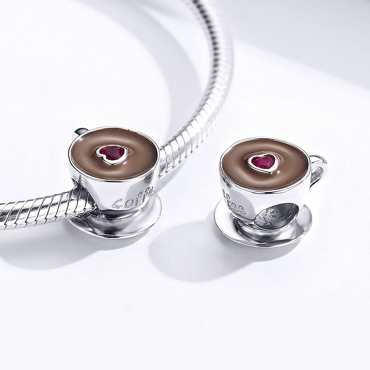 WOSTU Coffee Charms 925 Sterling Silver Hot Coffee Cups Bead Charms for Charms Bracelets for Gifts For Thanksgiving Christmas for Women
