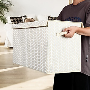 Mayniu Large Toy Storage Box Chest with Lid, Sturdy Toys Boxes Bin Organizer Baskets for Nursery, Closet, Bedroom, Playroom 25"x13" x16" (Beige)