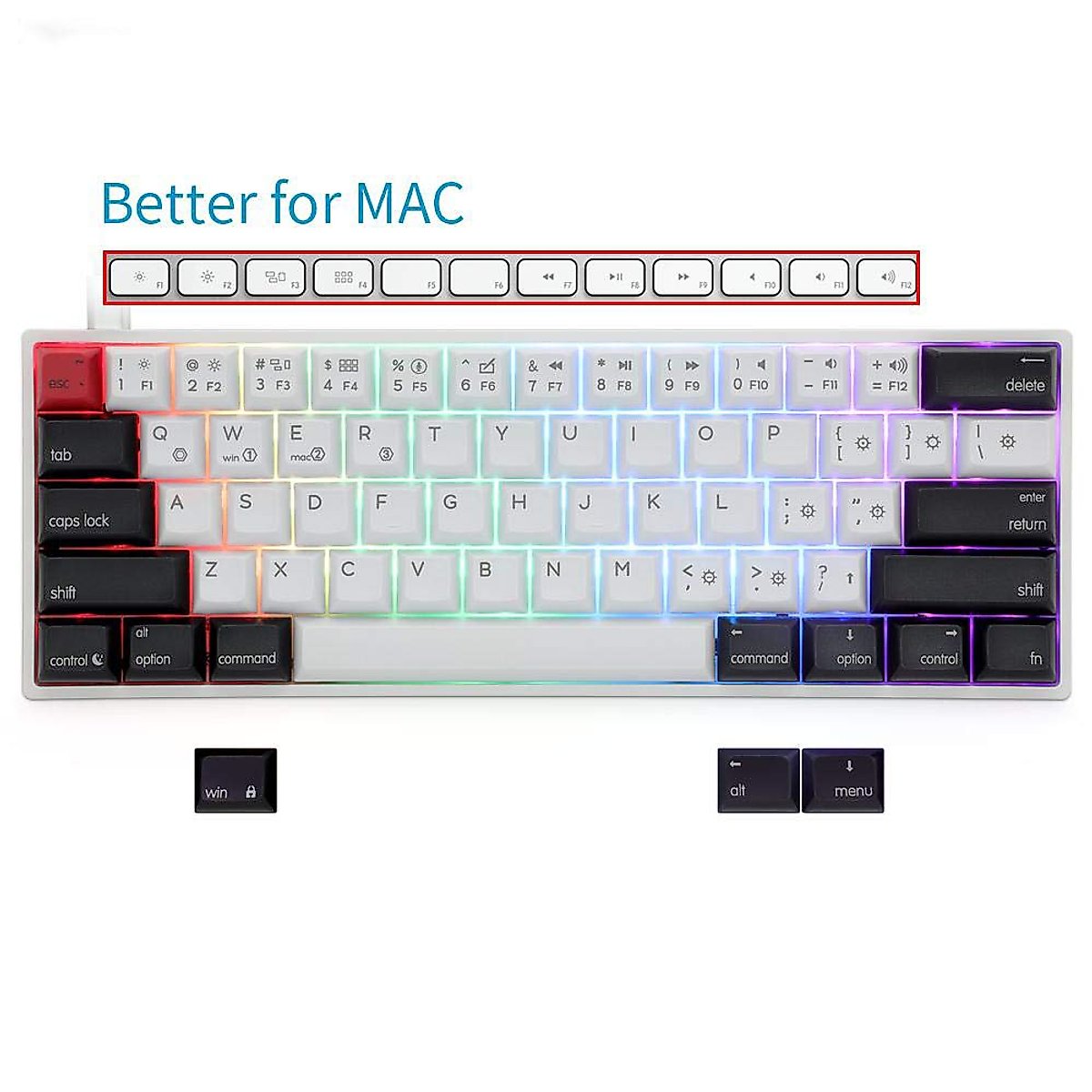 EPOMAKER SKYLOONG AK61 61 Keys Hot Swappable Programmable Mechanical Keyboard with RGB Backlit, PBT Keycaps, NKRO, IP6X Waterproof, Custom Layout for Mac/Win (Gateron Optical Yellow, PBT Black White)