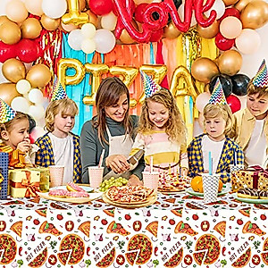 PHOGARY 3 Pack Pizza Tablecloth, Plastic Pizza Theme Table Cloths Picnic Table Cover, Hot Pizza Party Decorations Ideal for Kids’ Birthday, Pizza Decor Parties Supplies Carnival Party