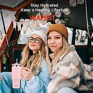 WAPEST 40 oz Tumbler with Handle - Insulated Tumbler with Straw Lid - Stainless Steel Insulated Water Bottle Travel Coffee Mug - Keeps Drinks Cold up to 36 Hours, BPA Free - White&Blue