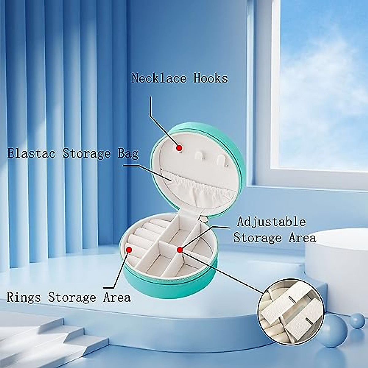 Denyskwin Mini Travel Jewelry Case, Small Jewellery Organizer Boxes, Portable Gifts Storage Cases for Rings, Pendants, Earrings, Necklaces, Bracelets Holder for Women Girls