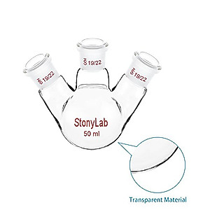 stonylab Glass 50 mL Heavy Wall 3 Neck Round Bottom Flask RBF, with 19/22 Center and Side Standard Taper Outer Joint, 500 mL