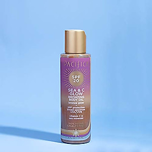 Pacifica Beauty, Sea & C Glow Bronzing Body Oil SPF 20, Broad Spectrum UVA/UVB Protection, Sunkissed Glow, Vitamin C, Sun Care + Skincare, 4 Fl Oz, Vegan + Cruelty Free