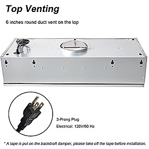 HTH 30 inch Under Cabinet Range Hood in Stainless Steel, 400 CFM Dual Motor Ducted Kitchen Stove Vent Hood with 3 Speed Exhaust Fan, 6" Top Vent, Push Button, Permanent Filters