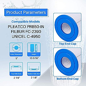 POOLPURE Garden Hose End Pre Filter and PRB50-IN Replacement Spa Filter Suit, Compatible with Unicel C-4950, Filbur FC-2390, 03FIL1600, 17-2380, Jacuzzi J200 Series Filter, 373045, 5X13 Drop i
