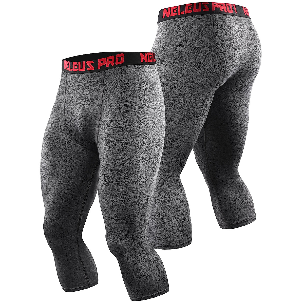 NELEUS Men's 3 Pack Running Capri Leggings Athletic Compression Short,6057,Black,Grey,White,L,EU XL