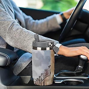 BWQJKUO Large Capacity Car Cup 30 Oz Stainless Steel Watercolor Paris Printed Travel Mug Leak-proof Flip Straw Tumbler with Handle,keeps Cold Or Ho