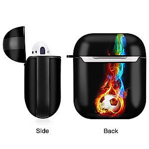 Soccer Ball Case for AirPods Case Cover, Rainbow Fire Soccer Cute Shockproof Protective Case with Portable Keychain, Compatible with Apple AirPods Charging Case 2&1 for Women Girls