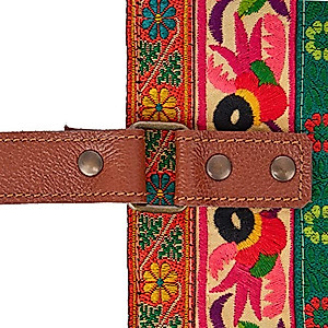 changnoi Embroidered Tote Bag with Adjustable Leather Crossbody Strap