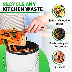 Kitchen Compost Bin with Airflow Lid, 1.3 Gallon Metal Countertop Compost Bucket, Indoor Composter, White