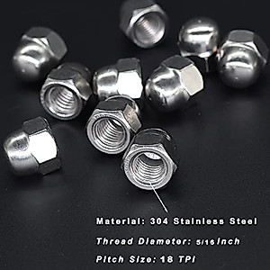 10pcs 5/16-18 Acorn Cap Nuts, INCONTESTA 304 Stainless Steel Hex Acorn Cap Nut, Decorative Round Head Cover Dome Nuts