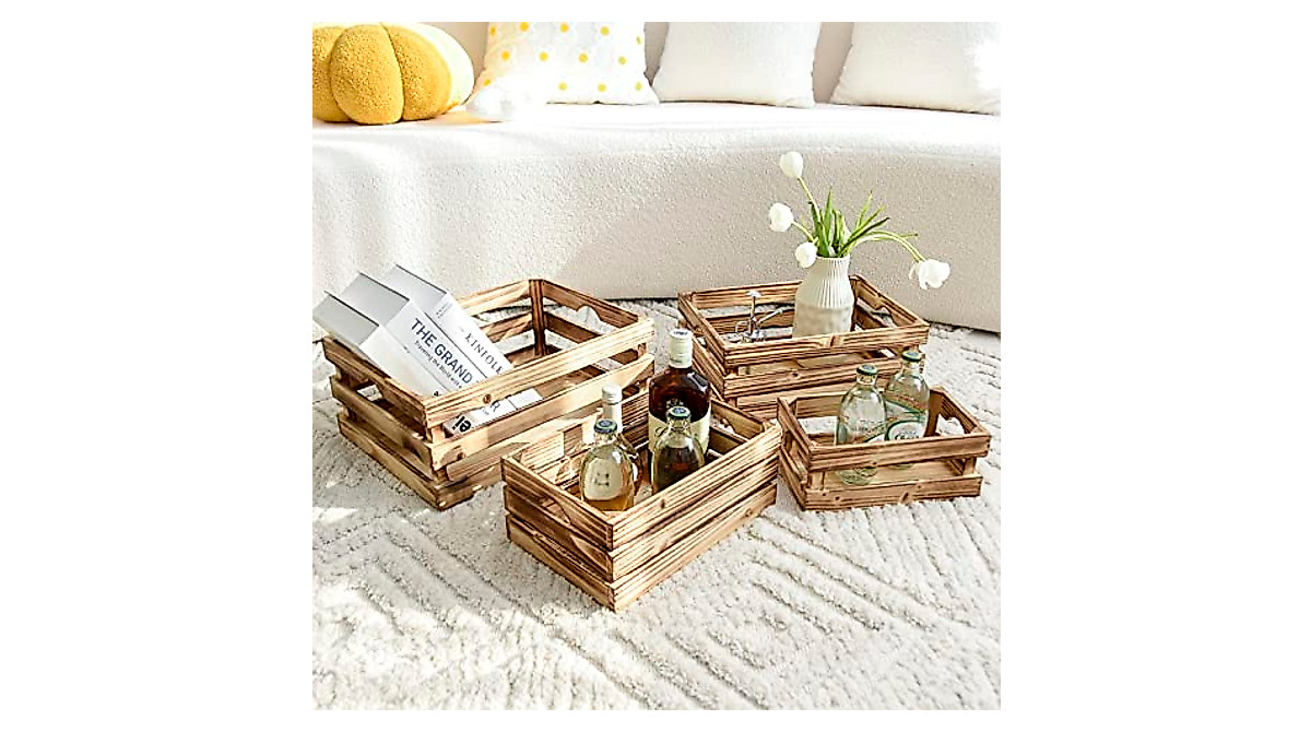 MACVAD Rustic Wooden Storage Crates Set - Farmhouse Decor & Organization
