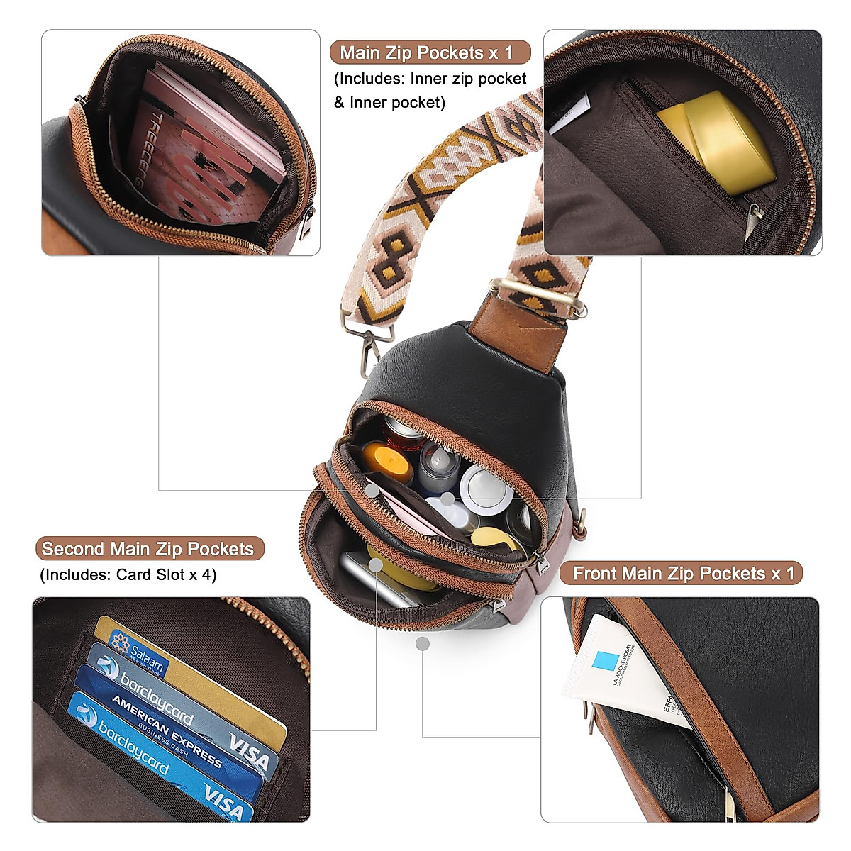 CLUCI Crossbody Bags for Women Leather Sling bag for Women Cross Body Bag Sling Backpack Crossbody Chest Bag Casual Daypack