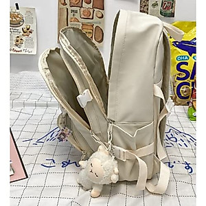 HIQUAY Kawaii Backpack for Girls with Bear Pendant and Cute Pins Backpack for Teens Girls for High School Casual Daypack - Beige