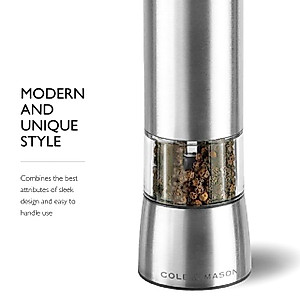 Cole & Mason Hampstead Electronic Pepper Mill - Electric Pepper Grinder Set - Adjustable Electric Spice Grinder - Kitchen Tool & Gadget - Hand Wash - Stainless Steel
