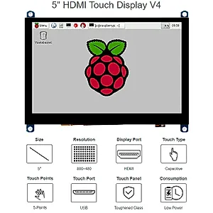 Bicool 5inch HDMI LCD Rev 4, 800x480 Capacitive Touchscreen Monitor TFT Display for All Raspberry Pi 4B/3B+/3B/Zero/Zero W/WH, Support Windows 10/8.1/8 / 7,5-Points Touch Driver Free Toughened Glass
