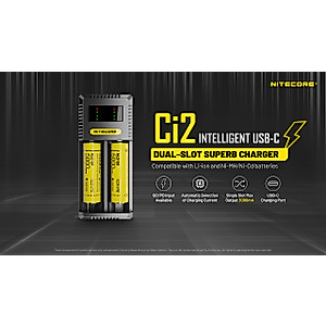 Nitecore Ci2 2 Bay Universal Battery Charger Support 16340 14500 18650 21700 Lithium Ion AA AAA Ni-MH Ni-CD, USB-C QC PD with Lumentac Battery Organizer