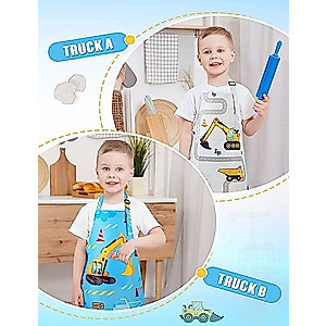 WERNNSAI 2 Pack Kids Aprons - Truck Kids Art Aprons for Boys Waterproof Toddler Chef Aprons Cooking Baking Painting Gardening Apron for Kids with Pocket Kitchen Classroom Art Smocks Age 6-10 Years