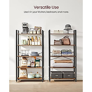 VASAGLE Bookshelf, 5-Tier Storage Rack with Steel Frame, for Living Room, Office, Study, Hallway, Industrial Style, Rustic Brown + Black, ‎11.8 x ‎31.5 x 60 inches