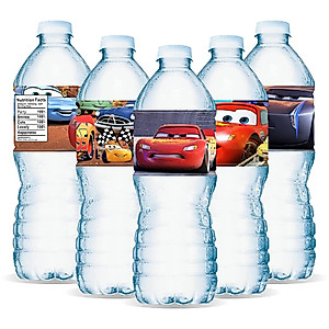 24PCS Lightning McQueen Water Bottle Labels for Cars Themed Birthday Party Supplies, Lightning McQueen Party Favors for Kids Birthday Decorations