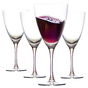 Red Wine Glasses Set of 4-Hand Blown Burgundy Glasses-15 OZ Ribbed Design Iridescent Drinkware for Valentine's Day, Anniversary, Birthday or Daily Use