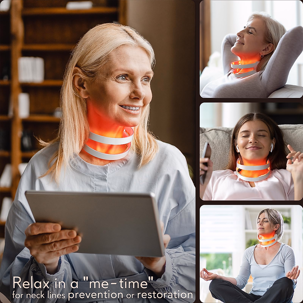 NEWKEY Red Light Therapy Mask for Neck Wrinkle,26 LEDS Red Infrared Light 850nm Neck Line Treatment Device,Wireless LED Neck Mask for Saggy Turkey Crepey Neck