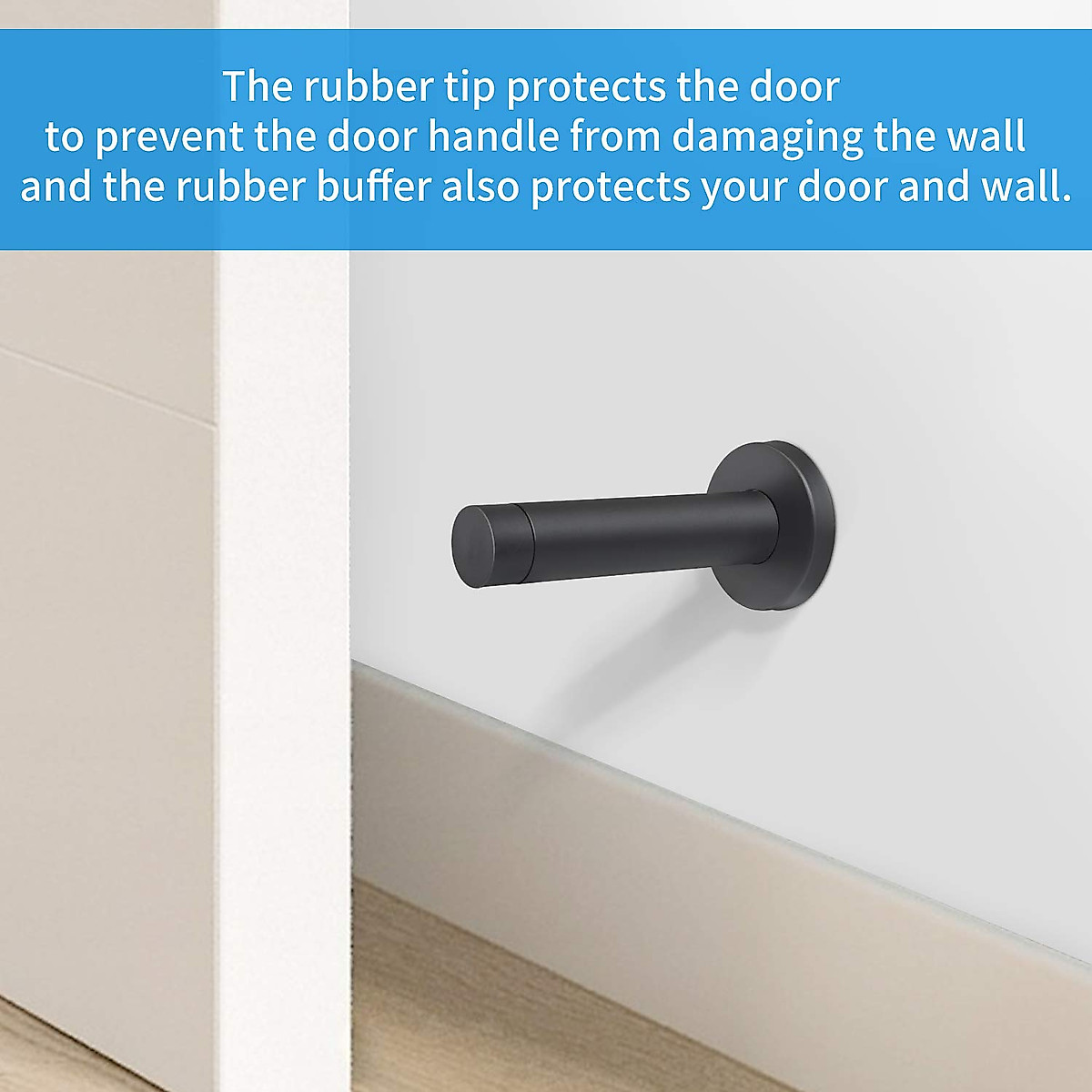 DOKU 10Pcs Door Stop, 3.5 Inch Heavy Duty 304 Stainless Steel Door Stopper with Rubber Tips Bumper, Wall Mounted Door Holder Protection Sound Dampening, Matte Black