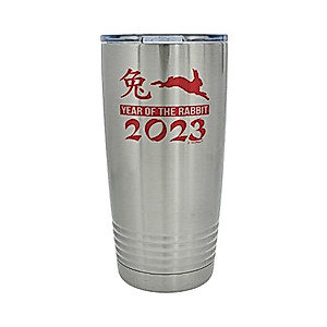 Chinese New Year Party Favor 2023 Year Of The Rabbit Iconography 2-Pack 20oz Stainless Steel Insulated Travel Mug With Lid