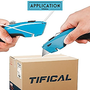 TIFICAL Box Cutter - Utility Knife Quick Change Blade - Box Cutter Retractable with 10 SK5 Blades - 3 Position Retractable Knife - Blade Storage Design - Box Cutters Retractable Heavy Duty