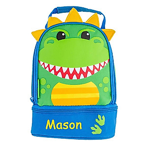 Stephen Joseph Personalized Dino Dinosaur Face Print Design Lunch Pals Lunch Box Bag with Custom Name